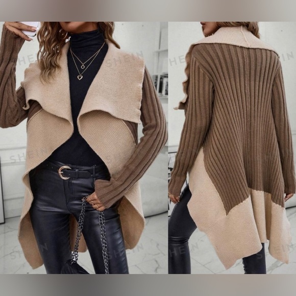 SHEIN | Jackets & Coats | Nwt New Brown Tan Waterfall Cardigan Sweater ...